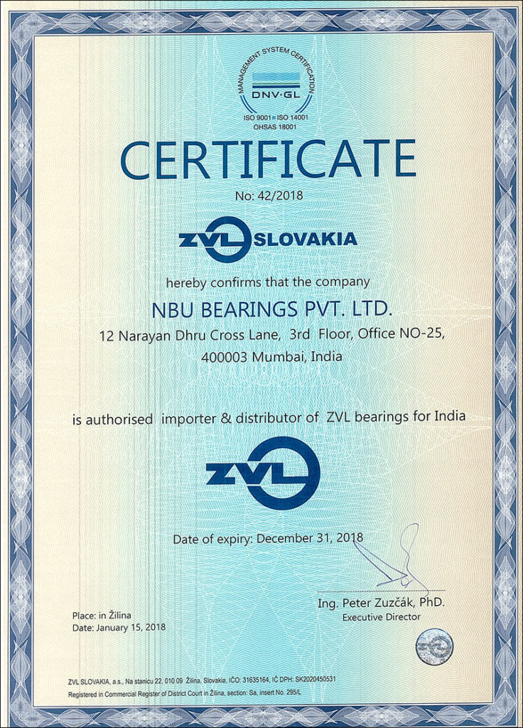 ZVL Certificate – NBU Bearings